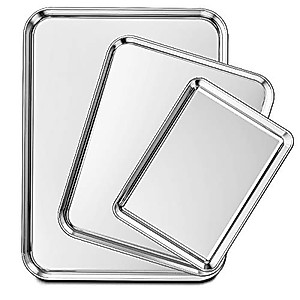 Wildone Baking Sheet Set of 3, Stainless Steel Cookie Sheet Baking Sheet Pan, 9/12/16 Inch, Non Toxic & Heavy Duty & Easy Clean