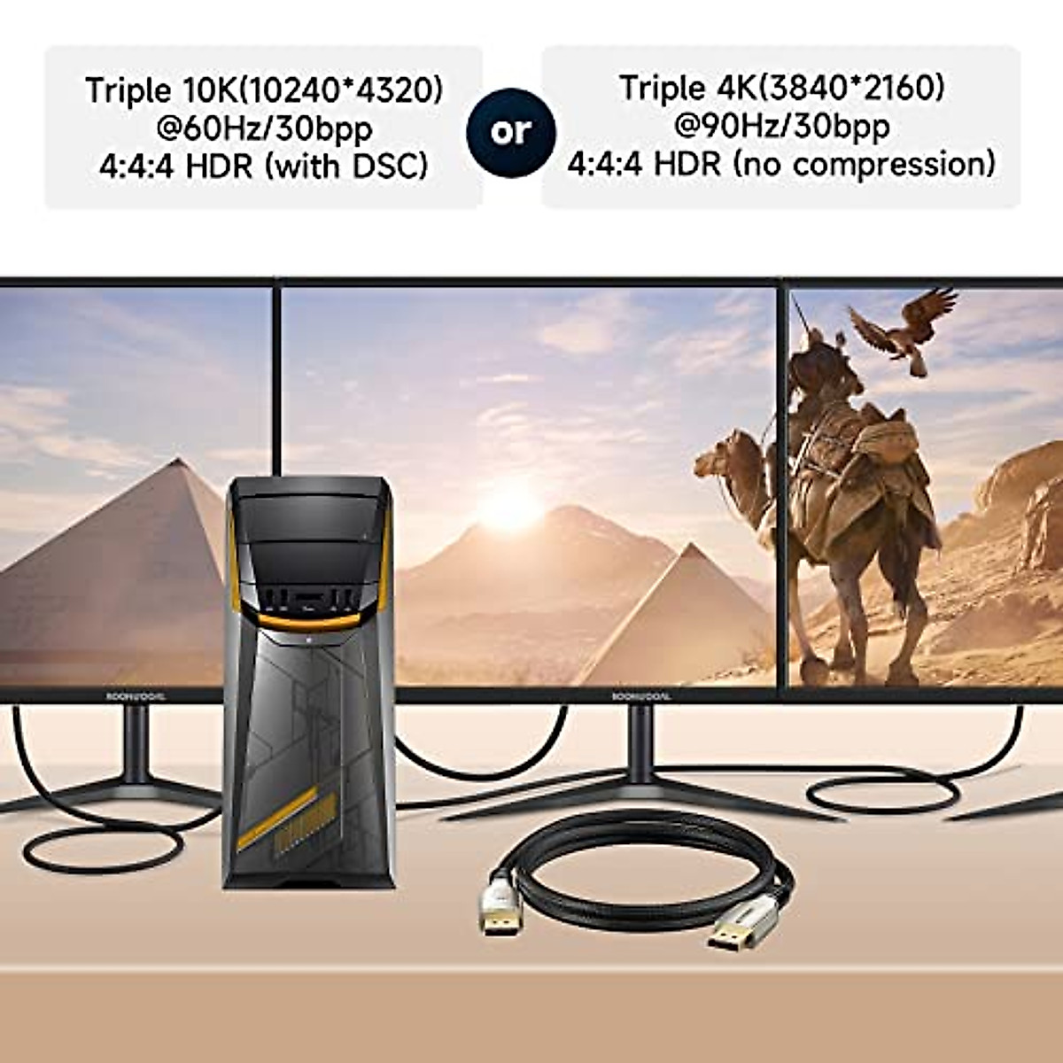 ALYYDBG Displayport 2.0 Cable 6FT, Gold Plated 16K Displayport Cable 2.0 Supports 80Gbps, 16K@60Hz, 8K@120Hz, 4K@165Hz, FreeSync G-Sync for DP Port TV, Monitor, Laptop, Graphic Cards
