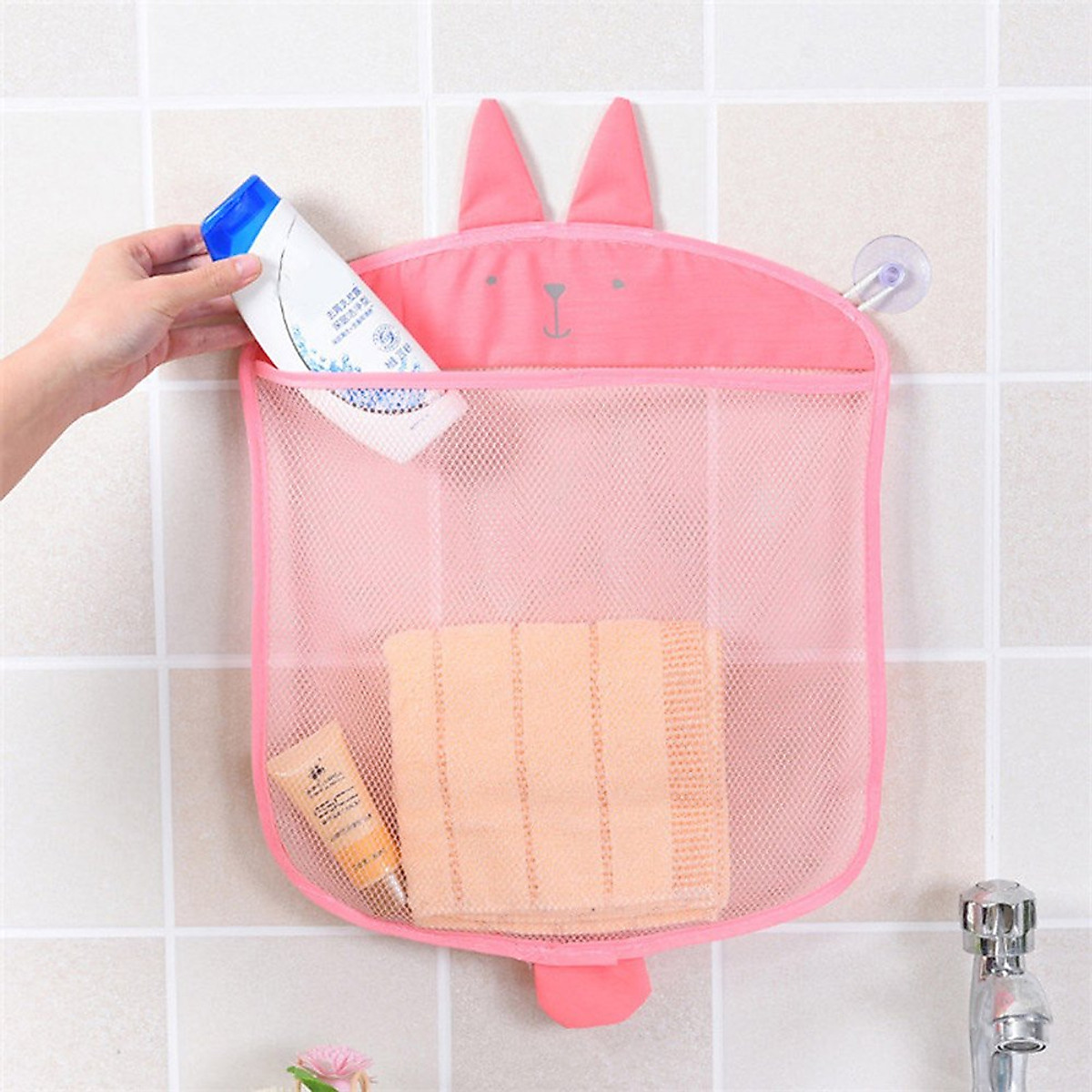 Bath Toy Organizer Cute Baby Hanging Mesh Net Cartoon Tub Toy Storage Large Size and Quick Dry Bathtub Toy Holder (Blue)