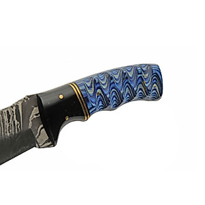 Blue Lake Ripple Damascus Steel Blade | Wood Handle 8 inch EDC Hunting Knife