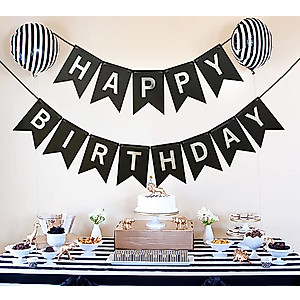 Runhiskii Black Happy Birthday Banner, Durable Happy Birthday Sign with White Silver Letters for Birthday Party Decorations