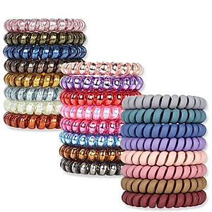 KMUYSL Spiral Hair Ties, 24 Pack No Crease Hair Ties, Multicolored, 24 Count Hair Accessories for Women Girls, Elastic Coil Hair Ties for Curly Straight Thick Thin Short Long Hair