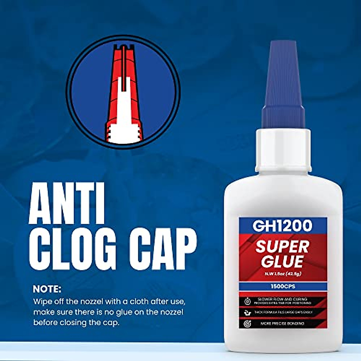 Super Glue 85g (42.5g × 2) SuperGlue All Purpose with Anti Clog Cap, 100 Pcs Gloves and Microtips 3 Oz Pack of 2 (1.5 x 2)