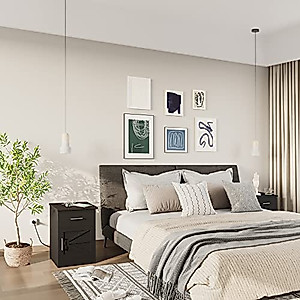 Reettic Set of 2 Nightstand with Charging Station and USB Ports & Power Outlets, Side Table with Drawer and Storage Cabinet, Sofa End Table for Bedroom, Office, Black RCTG106BE02