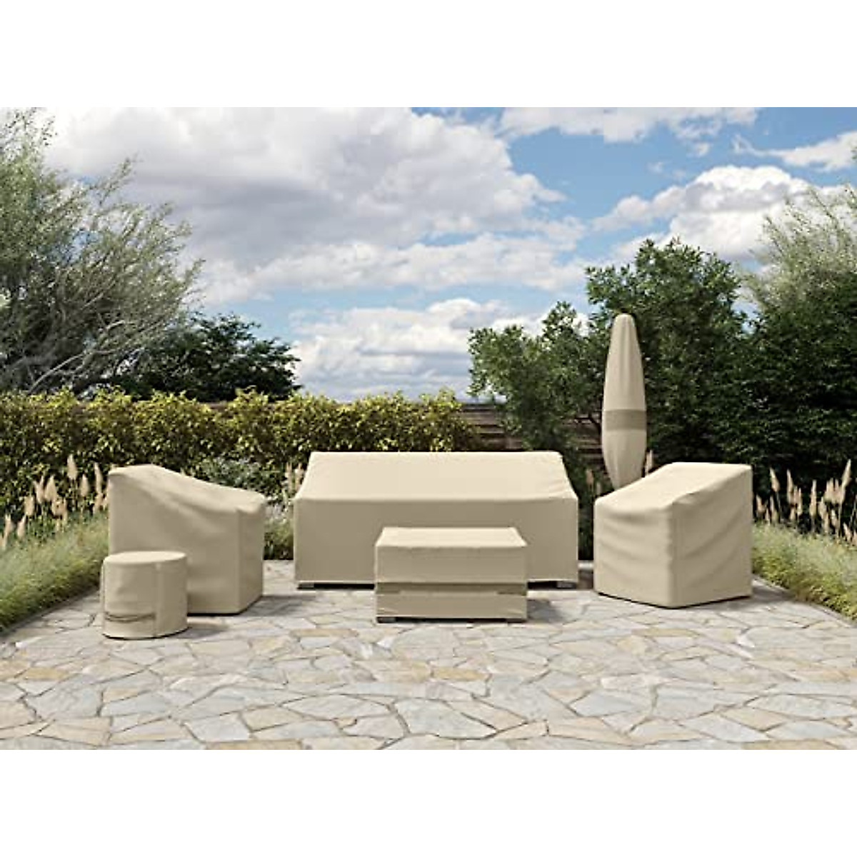 Covermates Round Firepit Cover – Water-Resistant Polyester, Mesh Ventilation, Fire Pit Covers-Khaki