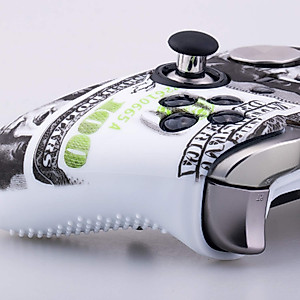 9CDeer 1 x Protective Customize Transfer Print Silicone Cover Skin US Dollars + 6 Thumb Grips Analog Caps for Xbox Elite Wireless Controller Compatible with Official Stereo Headset Adapter