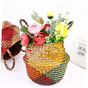 Woven Linen Basket Storage Container Multipurpose Vase Double Thicken Handle Storage Bin for Home Organization Decorative Linen Basket Planter