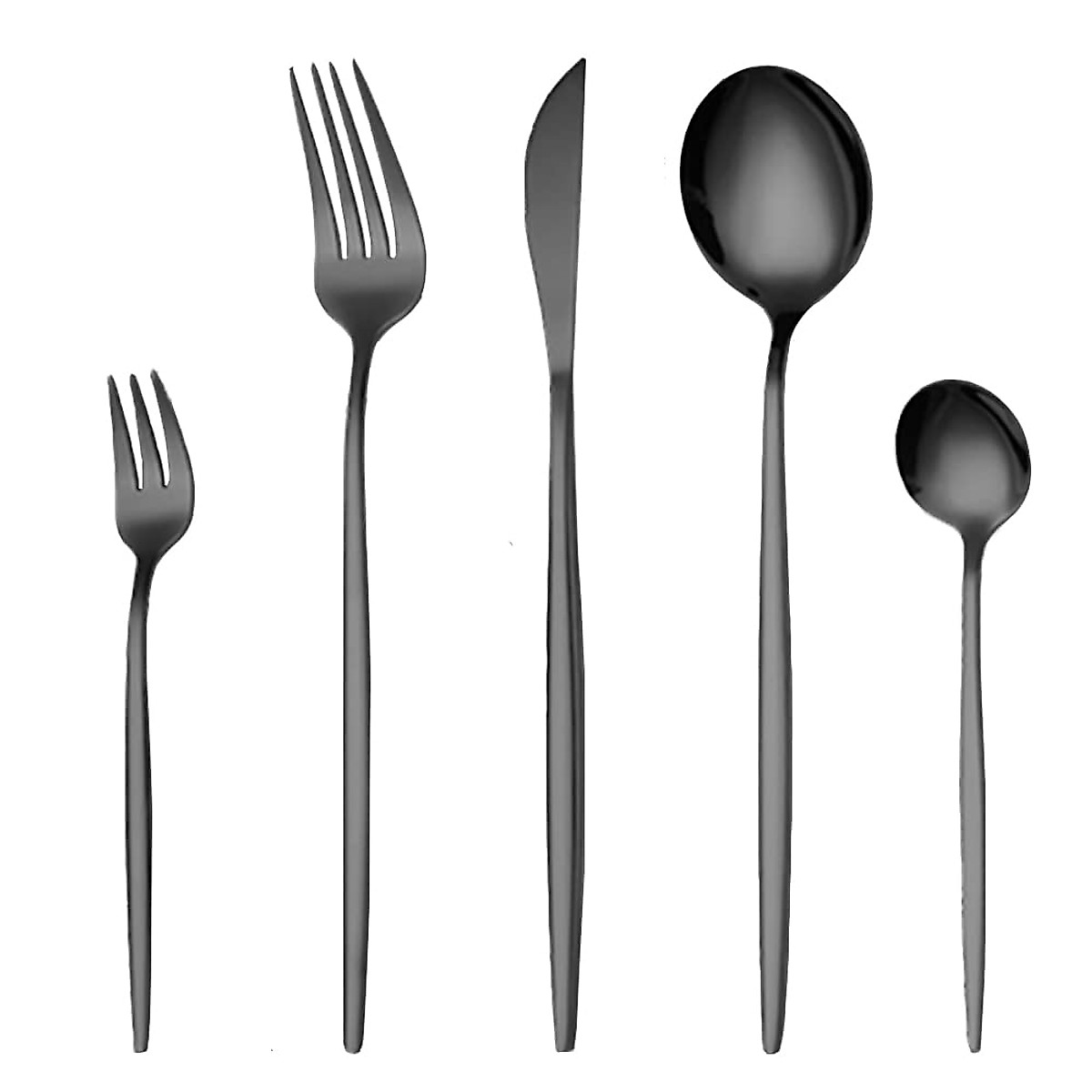 LAIION Black Silverware Set 30 Pieces Stainless Steel Flatware Set Titanium Plating Cutlery Set, Matte Black Utensil Sets, Service Set for 6