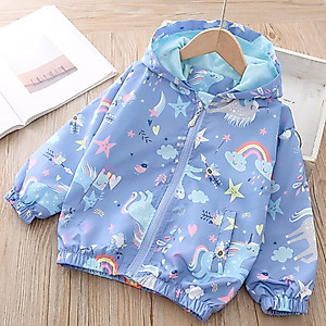 Little Girls Unicorn Cotton Hoodies Zipper Jackets Raincoat Fall Windbreaker for Kids Size 4 5 T
