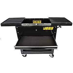JEGS Heavy-Duty Tool Box Cart | 220 LBS Capacity | Uses Four 4” Caster Wheels | Includes 2 Keyes and 6 Drawer Liners | Black with JEGS Logo | 2 Locking Drawers | Sliding Top