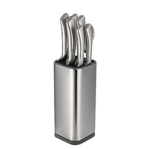Dura Living Universal Knife Block Holder, Stainless Steel Knife Stand Without Knives, Safe Space Saver Stable Knife Storage with Scissors Slot, Detachable for Easy Cleaning, Kitchen Organizer, Silver