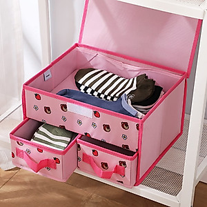 MINISO Lotso 14L Fabric Storage Bins with Lid/Handles/Drawer - Collapsible Organizer for Home, Office, Bedroom, Nursery, Closet - Storage Cubes for Clothes, Toys, and More