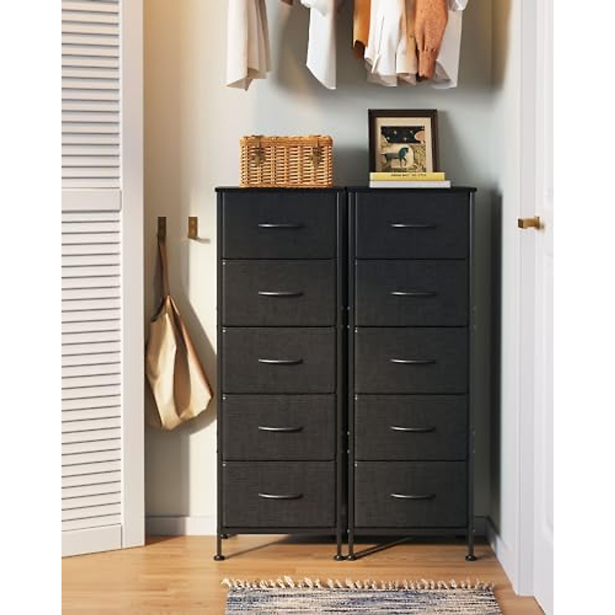 AODK Dresser for Bedroom with 5 Storage Drawers, 48" Tall Dresser Chest of Drawers Fabric Dresser with Sturdy Steel Frame, Black