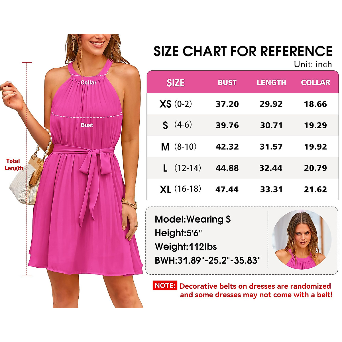 PRETTYGARDEN Summer Mini Halter Dresses for Women 2025 Sleeveless Pleated Short A Line Flowy Beach Wedding Guest Dress (Rose Red,Medium)