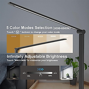Jubangtong LED Desk Lamp with Wireless Charger，Phone Charging Lamp, Soft Reading Lamp, Fully Dimmable & Touch Console Table Lamp, Auto Timer,for Home Office & College Dorm Room