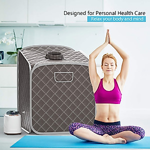 Giantex Portable Steam Sauna Spa 2L Folding Private Sauna Tent W/Chair Foot, Massage Roller, Absorbent Pad,9 Adjustable Temperature Levels for Stress Fatigue 33 x 33x 42 Inch (Gray)