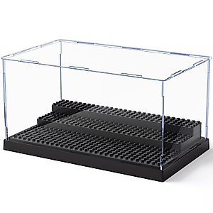 Minifigure Display Case for Action Figures Blocks, Clear Dustproof Acrylic Display Box Storage with 3 Movable Steps Gifts for Children,Black…