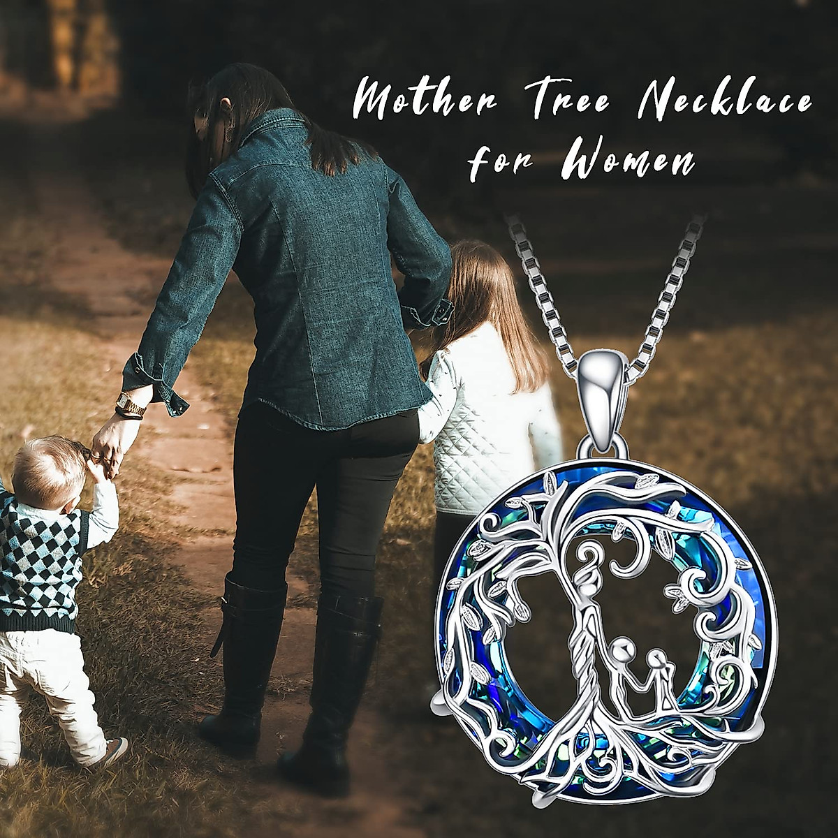 TOUPOP Mother and 2 Child Necklace Sterling Silver Tree of Life Mom Necklace 2 Children Birthday Christmas Mothers Day Jewelry Gifts for Women Mom Grandma Mother from Daughter Son