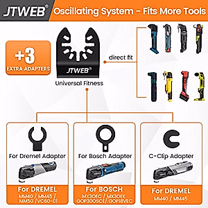 JTWEB Extra Long Oscillating Saw Blades - 12PCS Arc Edge Bi-Metal Multitool Blades Precise Cut for Wood with Nails, Wood, Metal, Universal Quick Release Power Oscillating Tool Blades Kits for Dewalt