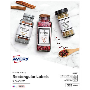 Avery Printable Blank Rectangle Labels, 2-11/16" x 2", Matte White, 375 Customizable Labels (6490)