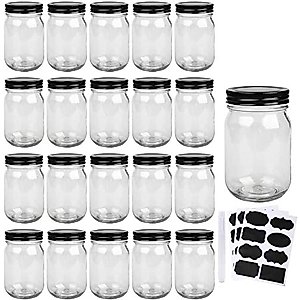 Mason Jars,Glass Jars With Lids 12 oz,Canning Jars For Pickles And Kitchen Storage,Wide Mouth Spice Jars With Black Lids For Honey,Caviar,Herb,Jelly,Jams,Set of 20…