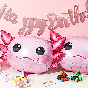 Trandraft 9 Pcs Axolotl Birthday Decorations Pink Inflatable Axolotl Party Supplies Include 4 Pcs Aluminum Foil Axolotl Balloons 4 Round Balloons and 1 Axolotl Happy Birthday Banner for Themed Party