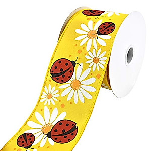 Homeford Ladybugs and Daisies Wired Ribbon, 2-1/2-Inch, 10-Yard (Yellow)