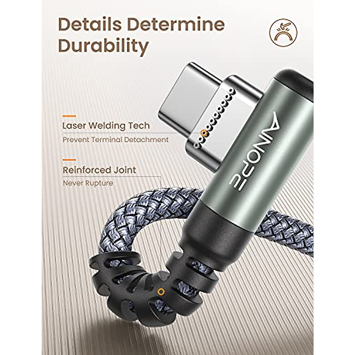 AINOPE USB C to USB C Cable 60W [One-Pack 1.5ft] USB Type C Cable Right Angle, Compatible with Samsung Galaxy S21 S20, Note 20 Ultra 10, MacBook Air/Pro 13'', iPad Mini 6/Pro/Air,Pixel-Grey