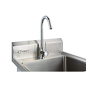 TRINITY THA-0307 Basics Stainless Steel w/Faucet Utility Sink & ROCKPOINT Stainless Steel Table for Prep & Work with Backsplash 30x24 Inches, NSF Metal Commercial Kitchen Table