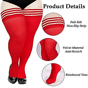 Moon Wood Plus Size Thigh High Stockings for Women 55D Semi Sheer Stay Up Nylon Silicone Top Lingerie Thigh Highs Pantyhose