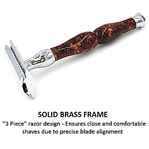 Parker, 45R Heavyweight Double Edge Safety Razor – 3 Piece Design with 4 Inch Handle - Solid Brass Frame for Durability –5 Parker Double Edge Razor Blades included