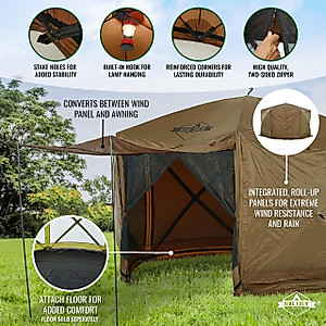 Hike Crew 12’x12’ Pop-Up Gazebo Screen Tent | 6-Sided Outdoor Canopy Shelter w/Built-in Zippered Wind Panels, Built-in Awning, Stakes, Ropes & Carry Bag for Camping & Sports | UV Resistant SPF 50+