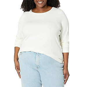 Amazon Essentials Women's Slim-Fit Layering Long Sleeve Knit Rib Crew Neck (Available in Plus Size), Pack of 2, Black/Off-white, X-Large