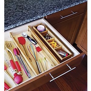 Lipper International 8896 Bamboo Wood Custom Fit Adjustable Kitchen Drawer Dividers, Set of 2