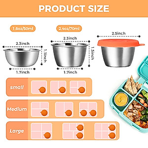 5×1.6oz Salad Dressing Container To Go for Lunch Box, Small Condiment Containers with Lids, Mini Stainless Sauce Cups Snack Food Storage Meal Prep Containers Reusable Bento Box Accessories Kids Adult