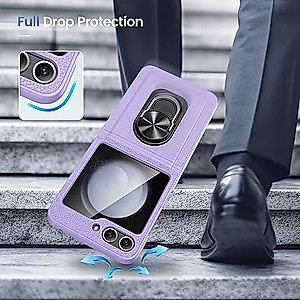 Maxdara for Z Flip 5 Case with Hinge Protection, Galaxy Z Flip 5 Case with Rotate Ring Stand & Built-in Glass Screen Protector Protective Case for Samsung Galaxy Z Flip 5 5G (Purple)