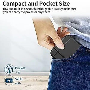 Pocket DLP Mini Projector 3D WiFi Full HD 1080P Supported Outdoor Movie Cinema Wireless Airplay Home Theater with Battery Powered for iPhone Android TV Stick DVD Player Laptop Tablet PS5 HDMI USB