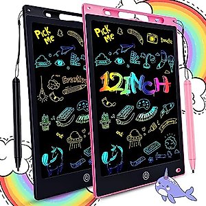 LCD Writing Tablet 2 Packs Toddler Toys, 12 Inch Doodle Board Drawing Pad Gifts for Kids Games, Erasable Colorful Drawing Board Toy Christmas Birthday Gift for 2 3 4 5 6 7 Years Old, Pink Black