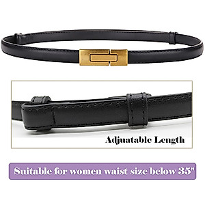 ALAIX Women's Leather Skinny Belt for Dress Adjustable Thin Waist Belt Dress Belt with Vintage Gold Buckle Black