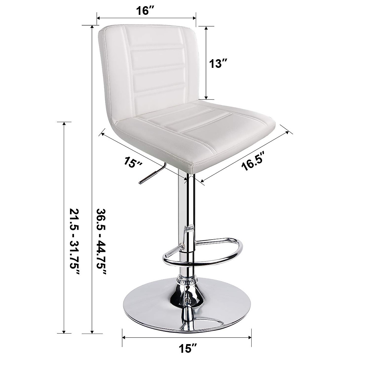 Leopard Bar Stools Set of 2, Modern Adjustable Bar Stool with Back, Straight Line Swivel Barstool (White)