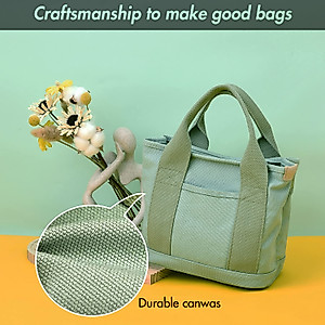 Small Canvas Tote Bag for Women Mini Tote Bags with Pockets Small Canvas Handbag Tote Bag with Zipper Mini Tote Purse Mini Travel Bag with Compartments,without Shoulder Strap,Green