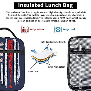 Baseball American Flag Insulated Lunch Bag Lunch Box Lunch Tote Cooler Reusable Lunch Pail Outdoors Meal Bag For Women Men