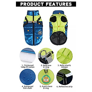 Dog Winter Coats Cold Weather Warm Jacket Reflective Waterproof and Windproof Dog Vest with D-Ring for Leash Pet Clothes for Small Medium Large Dogs (XX-Large, Blue)