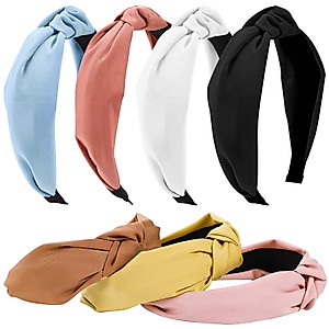 DIYDEC 7PCS Knotted Headbands for Women, Fashion Hairbands for Girls Wide Elastic Non Slip Top Knot Hair Hoops Head Bands Accessories