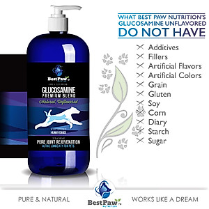Best Paw Nutrition - Unflavored Liquid Glucosamine for Dogs & Cats - Chondroitin, MSM, Hyaluronic Acid - Dog Arthritis Home Remedy - Joint Supplement for Hip & Joint Pain Relief Pets Love - 32oz