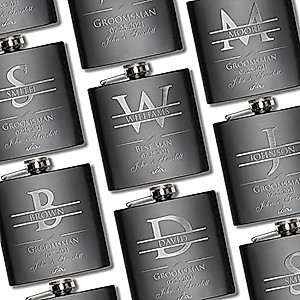 P Lab Set Of 3 - Groomsmen Gift - Groomsman Gifts For Wedding, Wedding Favor Customized Flask Set w Optional Gift Box - Engraved 6oz Stainless Steel Flask Custom Personalized Flask Gift Set, Black #2