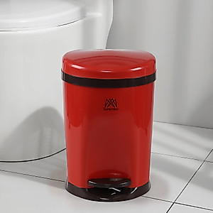 Udotry 2.2 Gallon Round Plastic Garbage Bin with Foot Pedal, Bathroom Trash Can with Lid, Red