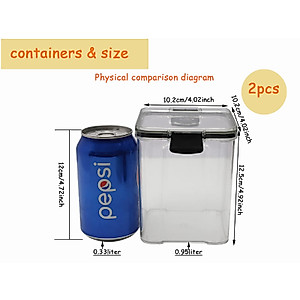 PQZKLDP 2pcs Airtight Food Storage Containers 0.95L(32.1OZ)- with Lids BPA Free Clear Plastic Kitchen and Pantry Organization Canisters for Cereal, Dry Food Flour & Sugar - Labels, Marker & Spoon Set