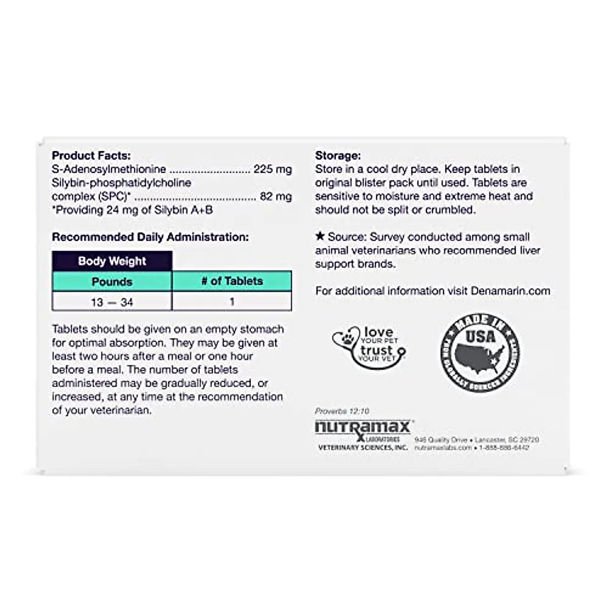 Nutramax Denamarin Liver Health Supplement for Medium Dogs - With S-Adenosylmethionine (SAMe) and Silybin, 30 Tablets