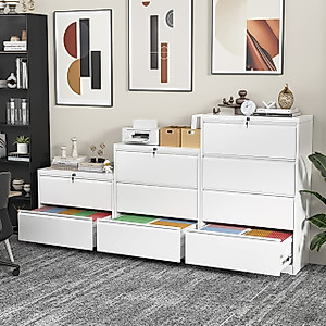 Bonusall Lateral File Cabinet 2 Drawer, Metal Lateral Filing Cabinet with Lock, Locking Organizer Filed Drawer Cabinet for Letter/Legal / A4 / F4 Size for Home Office, Sturdy Steel, White